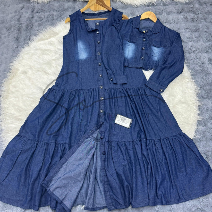 Denim Two-Piece Frock and Coat Set – Sphereoutfit