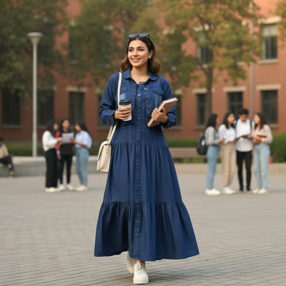 Denim Two-Piece Frock and Coat Set – Sphereoutfit