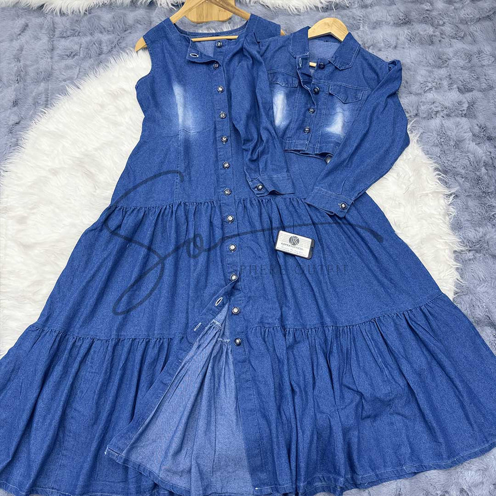 Denim Two-Piece Frock and Coat Set – Sphereoutfit